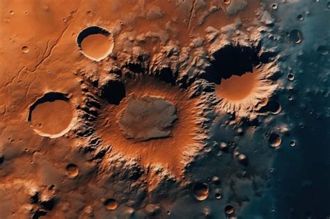 Premium Ai Image Cinematic View Of Mars Terrain With Multiple Craters Highly Detailed Shot