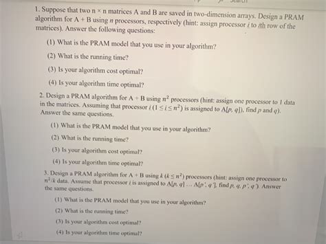 Solved 1 Suppose That Two N X N Matrices A And B Are Saved