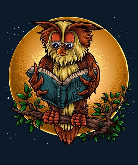 Wise Owl Character Design Rading A Book Vector Premium