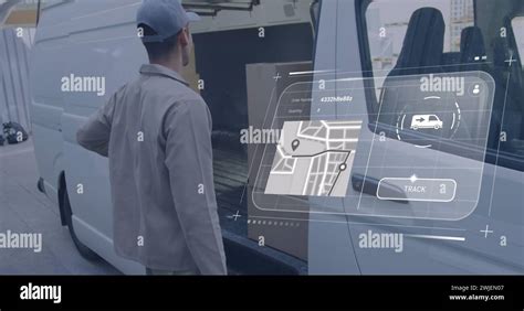 Image Of Digital Interface With Map And Data Processing Over Caucasian