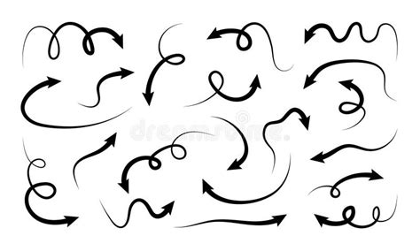 Variety Of Black Arrows And Swirls Illustrating Dynamic Movement And Direction Stock Vector