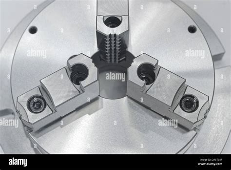 Opened Lathe Chuck Side View Close Up Shot Shallow Depth Of Field