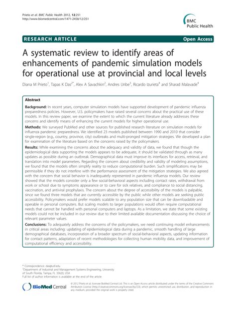 Pdf A Systematic Review To Identify Areas Of Enhancements Of Pandemic Simulation Models For