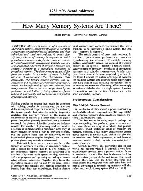 How Many Memory Sistems Are There Pdf