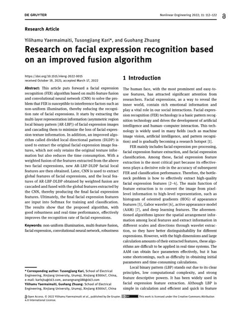 Pdf Research On Facial Expression Recognition Based On An Improved Fusion Algorithm
