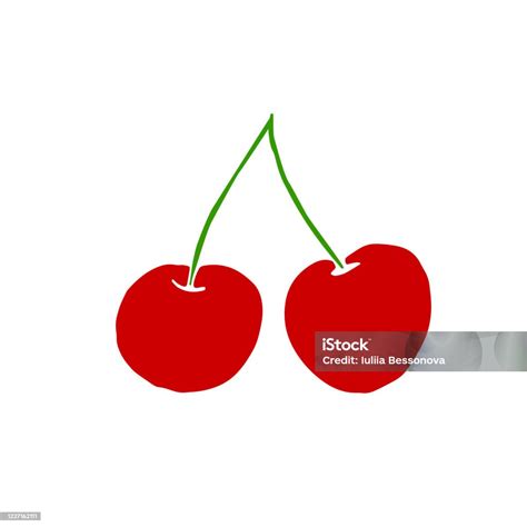 흰색 배경에 격리 된 간단한 평면 컬러 빨간 체리 아이콘입니다 기호 여름 작물 열매 손으로 그린 벡터 Eps10 그림 건강한 생활방식에 대한 스톡 벡터 아트 및 기타 이미지