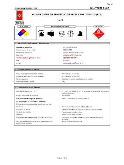 Hoja De Datos De Seguridad De Productos Quimicos Hds Pdf Pdf