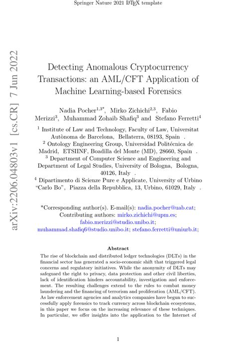 Pdf Detecting Anomalous Cryptocurrency Transactions An Amlcft
