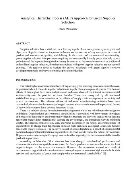 Pdf Analytical Hierarchy Process Ahp Approach For Green Supplier