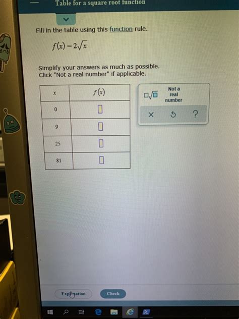 Solved Table For A Square Root Function Fill In The Table