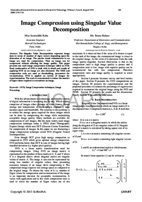 Pdf Image Compression Using Singular Value Decomposition