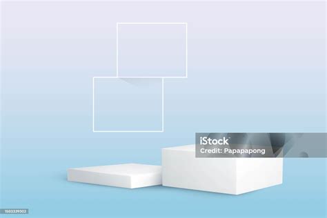 연한 파란색 배경에 흰색 정사각형 연단 2개와 사각형 2개 0명에 대한 스톡 벡터 아트 및 기타 이미지 0명 3차원 형태 기하 도형 Istock
