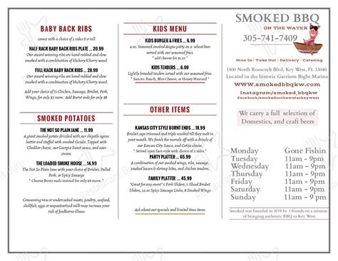 Menu At Smoked Bbq Key West N Roosevelt Blvd