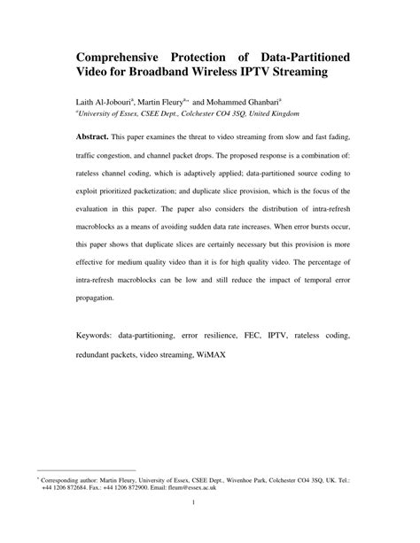 Pdf Comprehensive Protection Of Data Partitioned Video For Broadband