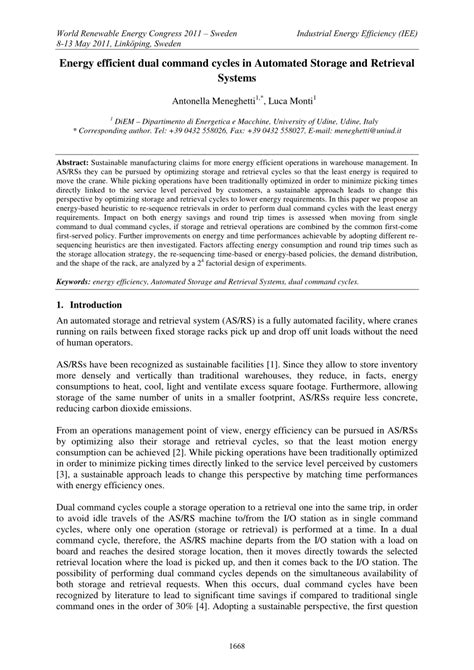 Pdf Energy Efficient Dual Command Cycles In Automated Storage And Retrieval Systems