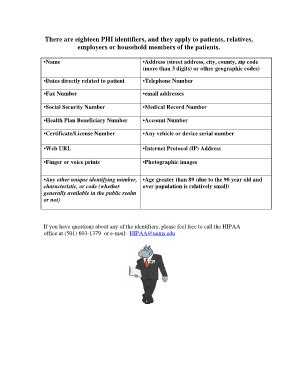 Fillable Online Hipaa Uams There Are Eighteen PHI Identifiers And They Apply To Patients