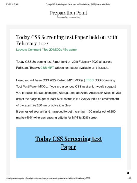 Today Css Screening Test Paper Held On 20th February 2022 Preparation