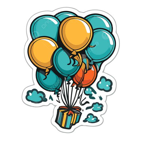 풍선과 선물 스티커 일러스트 클립 아트 벡터 고립 된 만화 졸업 풍선 스티커 디자인 상표 스티커 일러스트 Png 일러스트