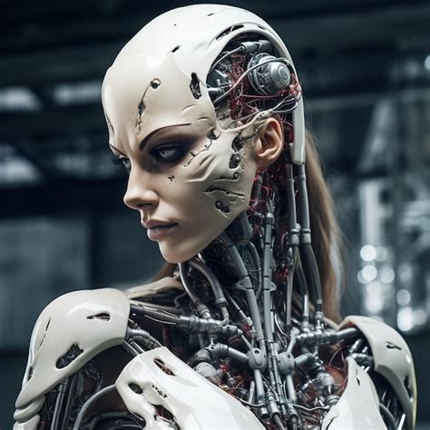 Premium Ai Image Female Android Robot Head With White Metal And Wires On Face Closeup Creative