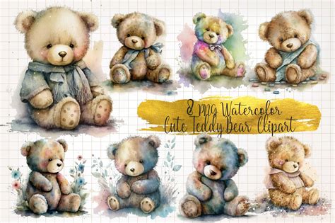 Cute Teddy Bear Watercolor Clipart Graphic By Watercolorarch · Creative
