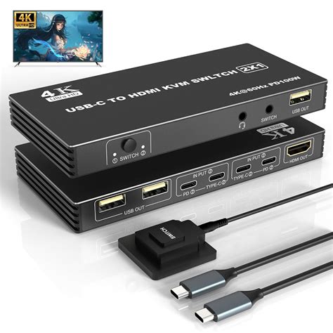 Amazon Com Usb C Kvm Switch K Hz Usb C Switcher For Computers Share Hdmi Monitor W
