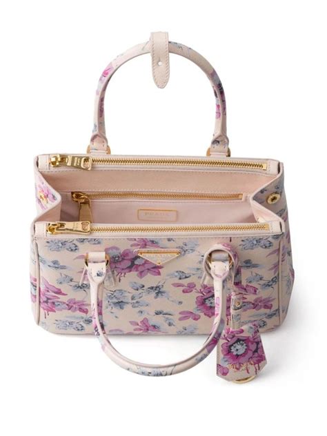 Prada Galleria Printed Saffiano Leather Bag Pink Farfetch Uk In