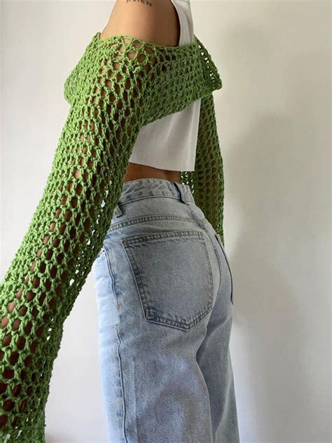 Y2K Hollow Out Crochet Bolero Knit Shrug Casual Streetwear Etsy