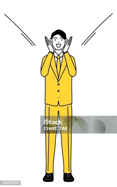 양복을 입은 사업가가 입에 손을 대고 외치는 간단한 선 그리기 그림 경제에 대한 스톡 벡터 아트 및 기타 이미지 경제 고용과 노동 귀여운 Istock