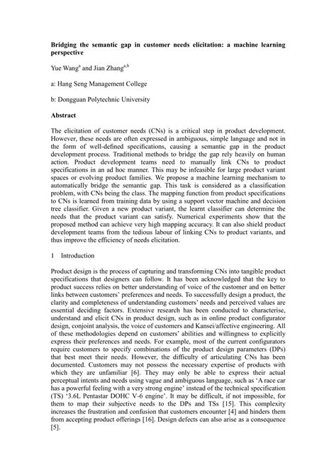 Pdf Bridging The Semantic Gap In Customer Needs Elicitation A Machine Learning Perspective