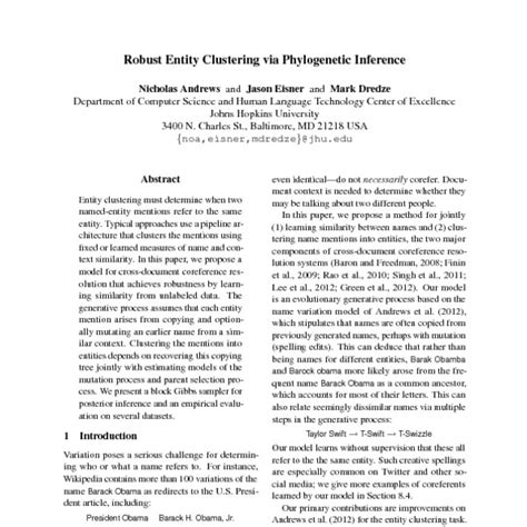 Robust Entity Clustering Via Phylogenetic Inference Acl Anthology