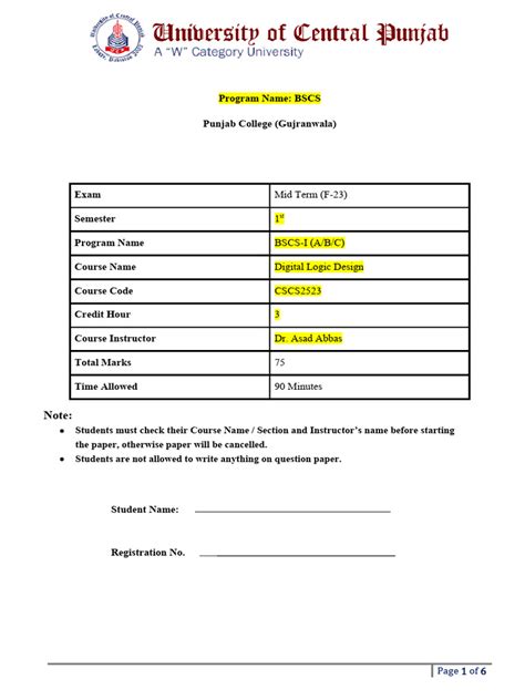 Paper Specimen For Bba Bscs Bs Acc And Fin And Adp Ba Mid Term F 23 Grw Pdf Qualifications