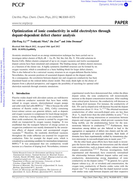 Pdf Optimization Of Ionic Conductivity In Solid Electrolytes Through Dopant Dependent Defect