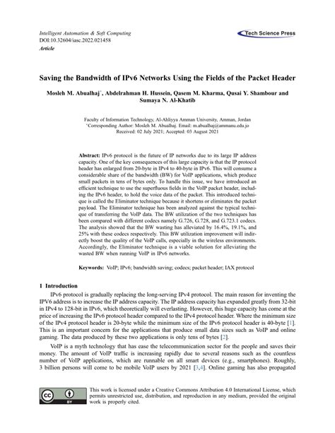 Pdf Saving The Bandwidth Of Ipv6 Networks Using The Fields Of The Packet Header