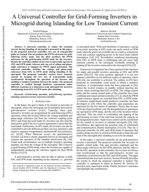 Pdf A Universal Controller For Grid Forming Inverters In Microgrid During Islanding For Low