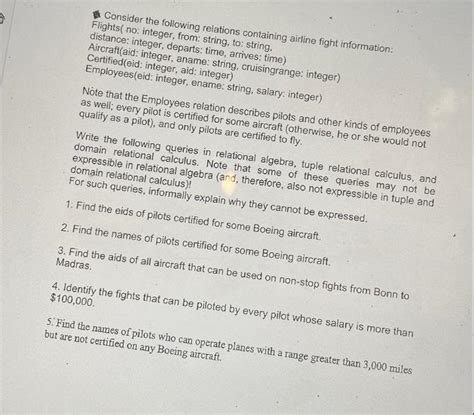 Solved Consider The Following Relations Containing Airline