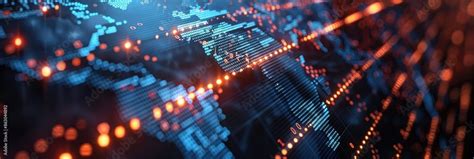 Futuristic Digital World Map With Data Lines And Glowing Points Representing Global