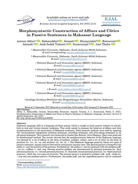 Morphosyntactic Construction Of Affixes And Clitics In Passive