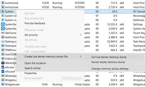 Tip Create Live Kernel Memory Dump File Using Task Manager In Windows