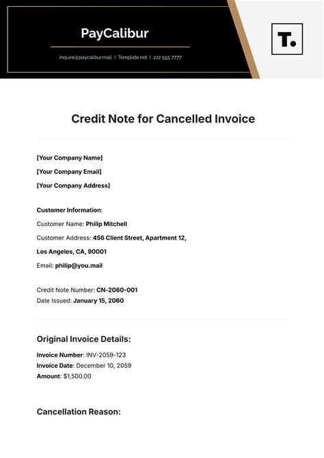 Free Credit Note For Cancelled Invoice Template To Edit Online