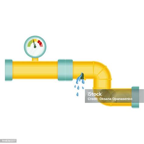 증기 또는 납 가스의 누출 파이프 라인의 파열로 깨진 파이프 수도꼭지 떨어지기 물 공급 문제 파이프 파손 흰색 배경에 격리된