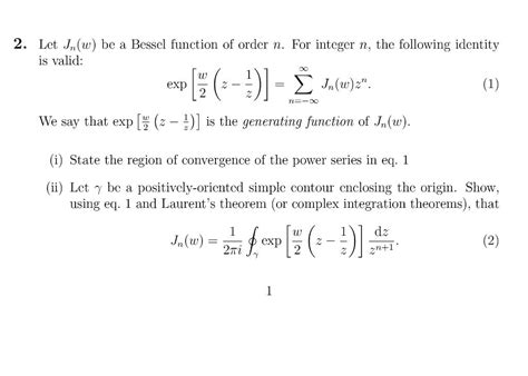 Let Jn W Be A Bessel Function Of Order N For