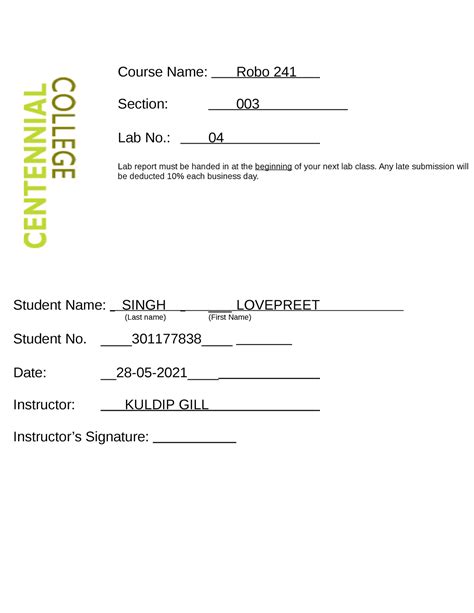 lab 4 lab 4 course name robo 241 section 003 lab no 04 lab