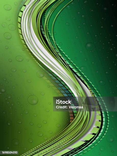다양한 모양과 빗방울의 장식 리본이 있는 녹색 그늘 배경 녹색에 대한 스톡 벡터 아트 및 기타 이미지 녹색 추상적인 0명 Istock
