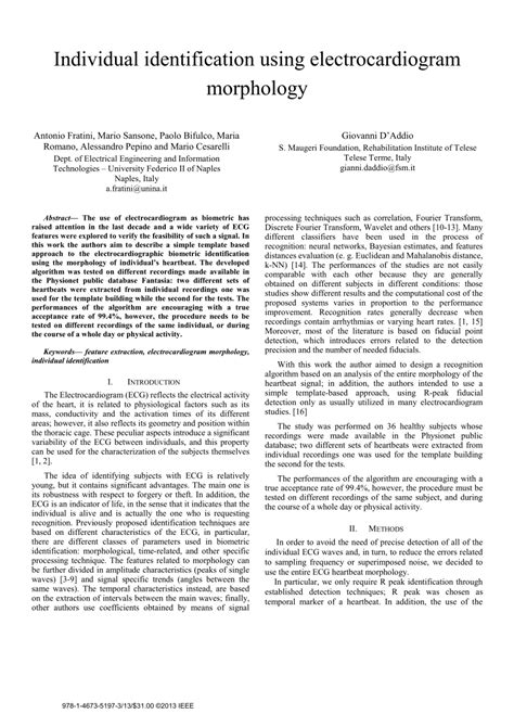 Pdf Individual Identification Using Electrocardiogram Morphology