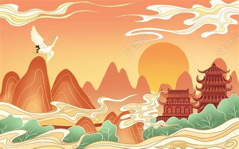 国潮风复古工笔背景插画素材免费下载 觅知网