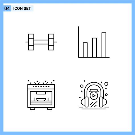 4 Icons Line Style Creative Outline Symbols Black Line Icon Sign