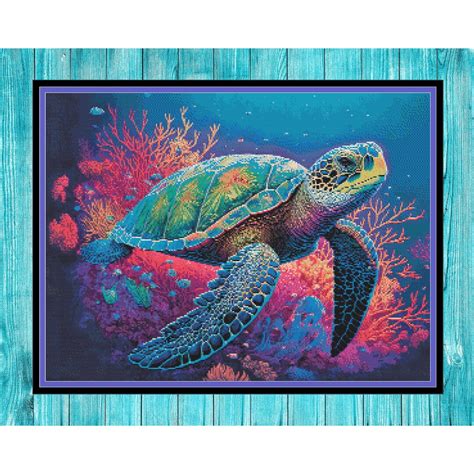Sea Turtle Cross Stitch Pattern Colorful Coral Turtles Counted Cross Stitch Pattern Keeper