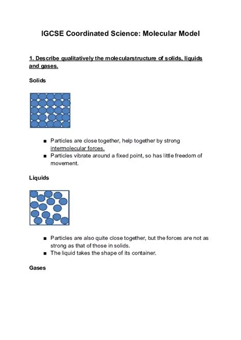 Igcse Coordinated Science Molecular Model University Of Cambridge Edubirdie