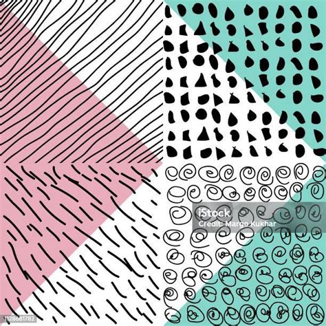 트렌디한 최소한의 크리에이 티브 디자인 현대 추상 핸드 드로잉 배경 낙서 완벽 한 패턴입니다 기하학적 요소입니다 갈매기표 수장에 대한 스톡 벡터 아트 및 기타 이미지