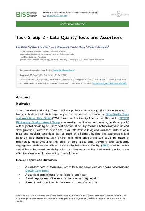 Pdf Task Group 2 Data Quality Tests And Assertions